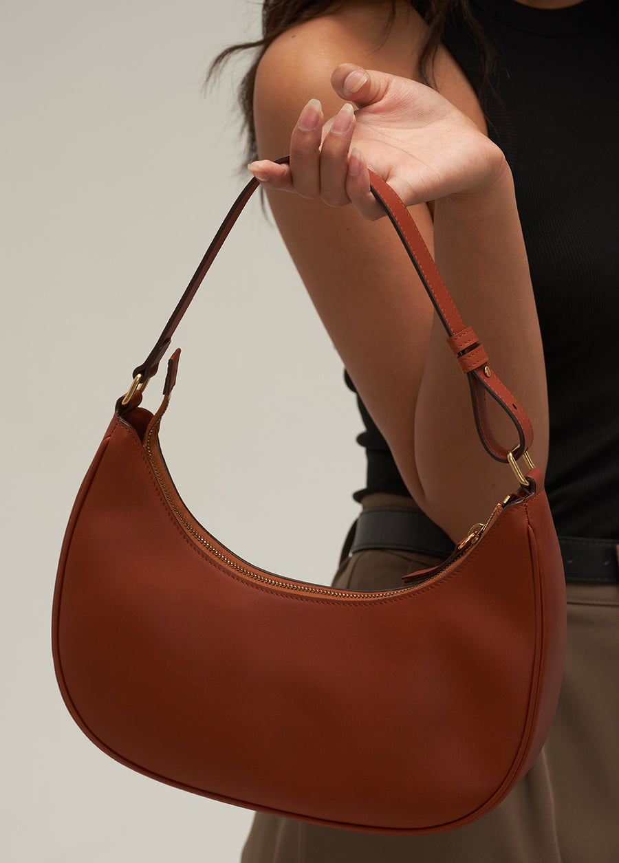 Hpai Crescent Bag In Leather - Acorn – HPAI Official